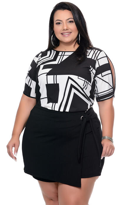 Short Saia Plus Size Envelope Preto Vk Moda Plus Size