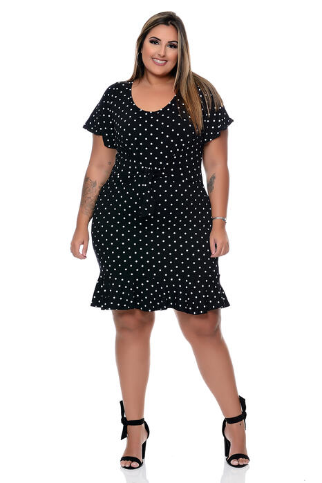 Vestido Plus Size Viscolycra Poá Com Babados Vk Moda Plus Size